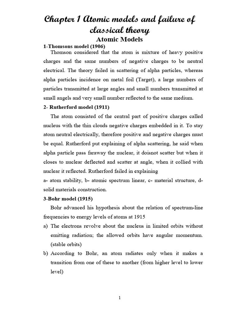 Chapter 1 Atomic Models and Failure of Classical Theory | PDF ...