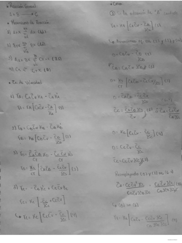 Reactores II - Ecuación de Velocidad de Una Reacción de Doble Sitio (A + B - C) . | PDF
