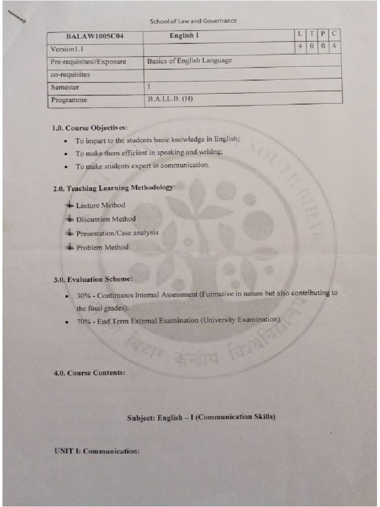 Ba LLB Syllabus Sem I | PDF