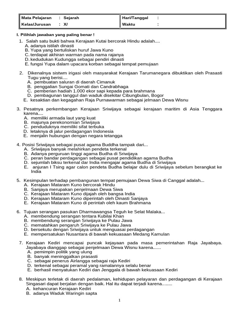 Soal Ketikan Sejarah X | PDF | Ilmu Sosial | Sejarah