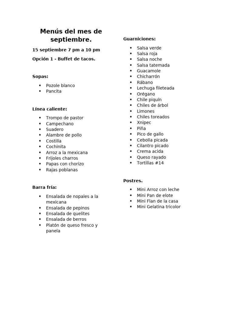 Menus Septiembre Definitivo 2023 | PDF | ensalada | Cilantro
