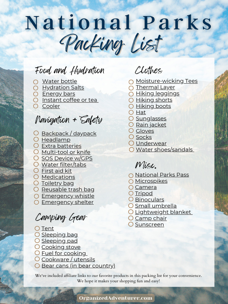 National Park Packing List PDF | PDF