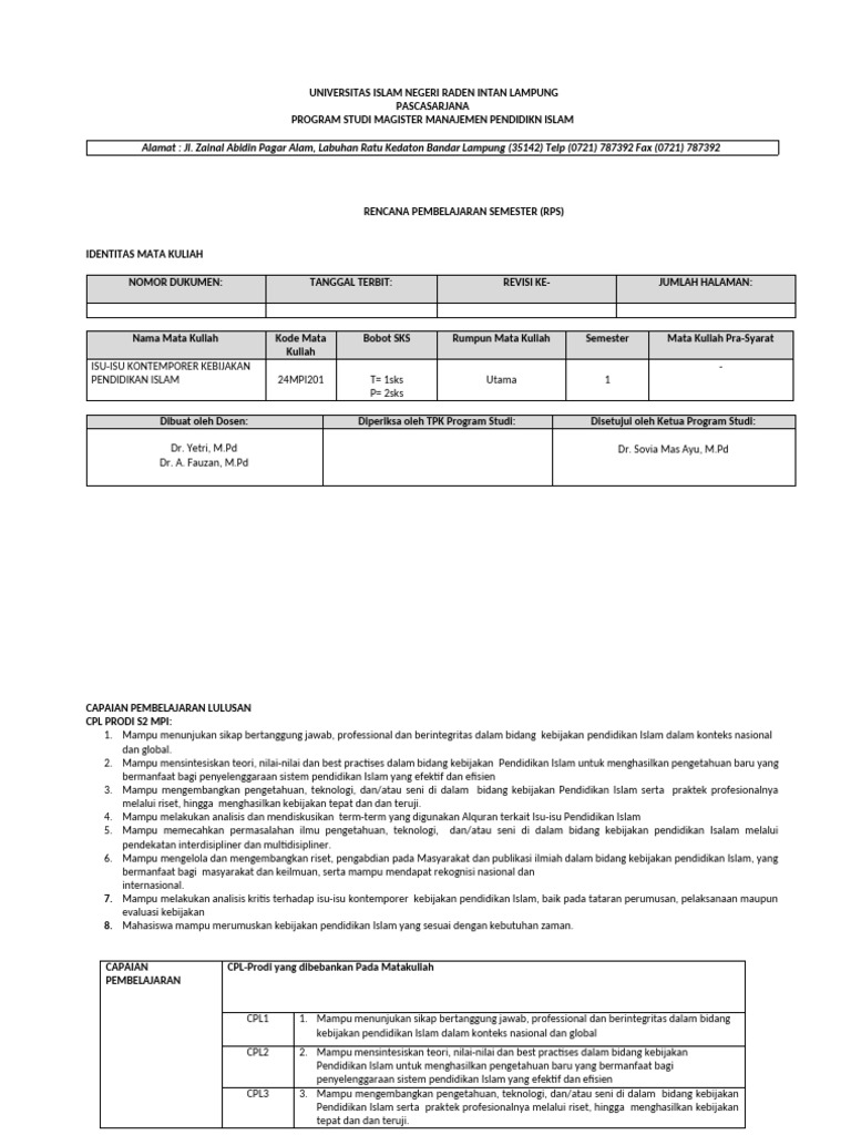 Isu-Isu Kontemporer Kebijakan PI - RPS OBE | PDF