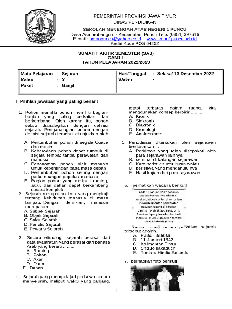 Soal Sas Sejarah Ganjil 45 | PDF