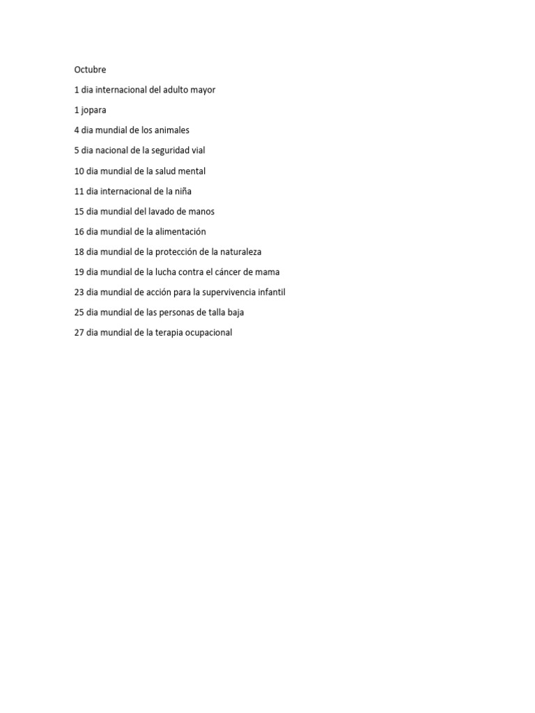 Días festivos y conmemorativos de octubre | PDF