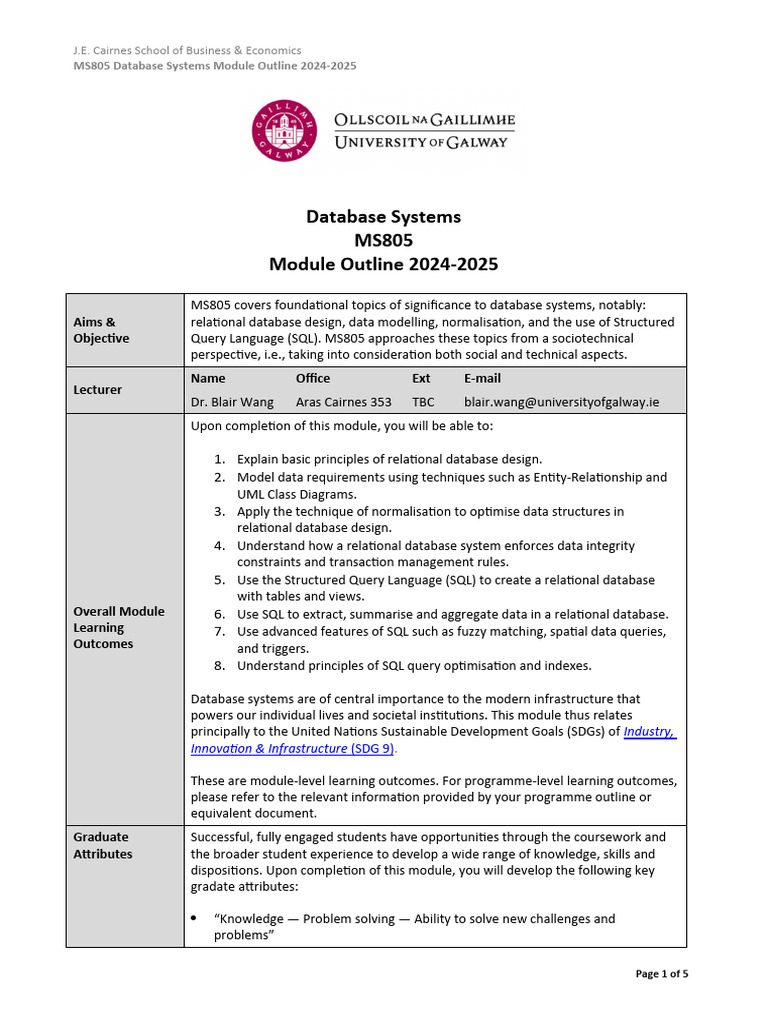 MS805 Module Outline 2024-2025 Rev02 | PDF | Databases | Relational Database