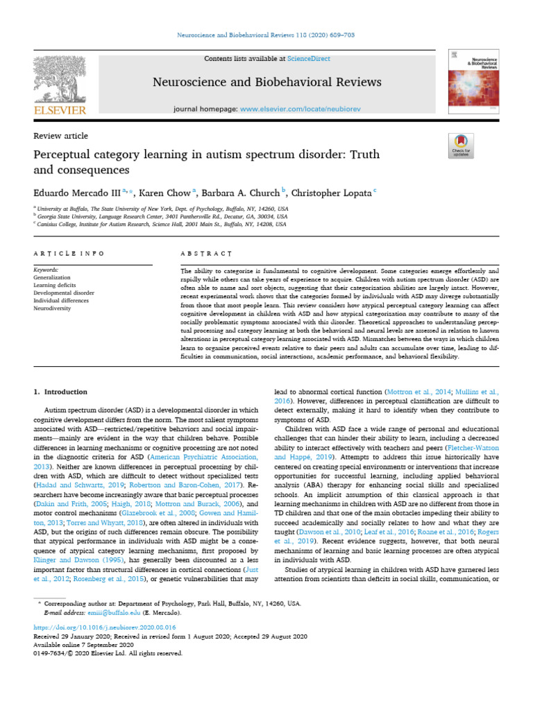 Perceptual Category Learning TSA | PDF | Autism Spectrum | Perception
