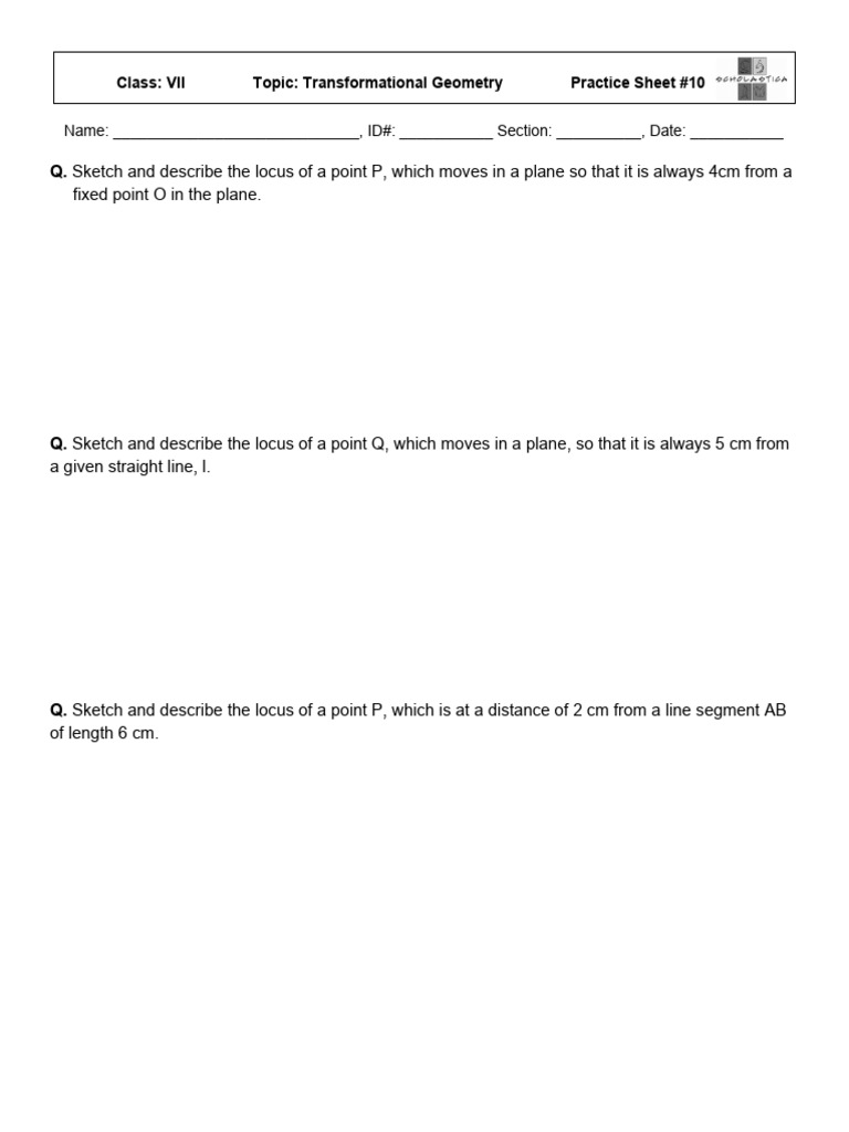 Practice Sheet 10 Construction of Locus | PDF