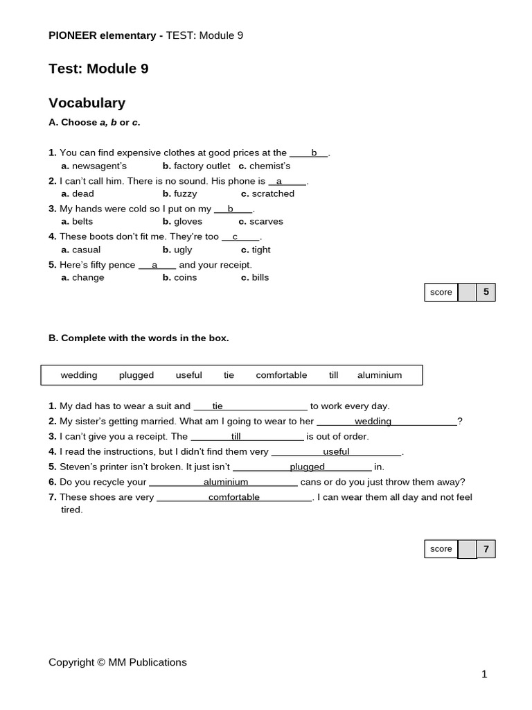 Pioneer Elementary Tests Module 9 | PDF | Farmers' Market