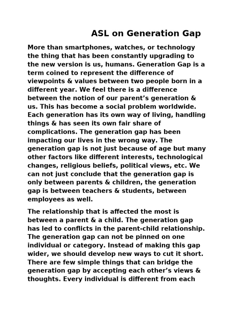 Generation Gap Speech | PDF | Wellness