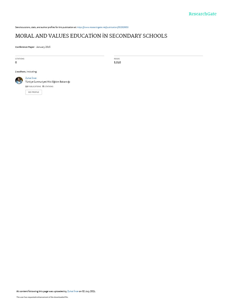 Moral and Values Educat ON N Secondary Schools: January 2015 | PDF ...