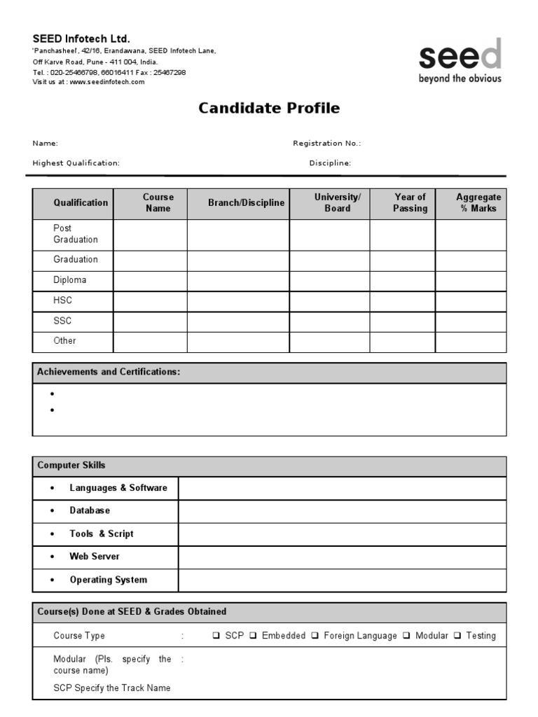 SEED Infotech CV Template | PDF
