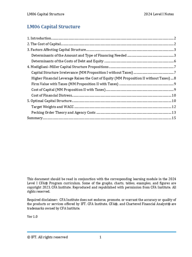LM06 Capital Structure IFT Notes | PDF | Capital Structure | Cost Of ...