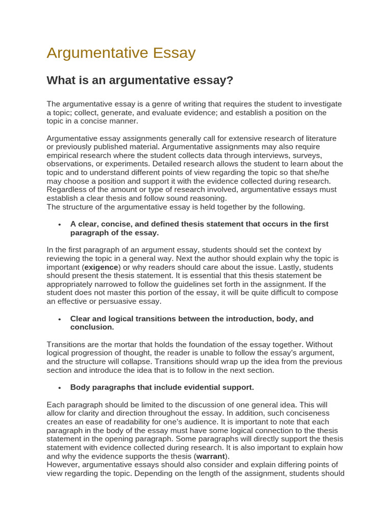 Argumentative Essay Instruction | PDF | Essays | Evidence