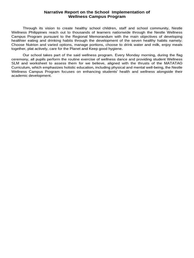 Narrative Report On The School Wellness Program | PDF | Self ...