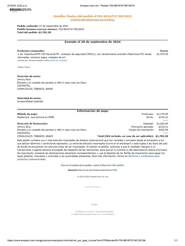 .MX - Pedido 702-8616737-9013015 | PDF | Economias