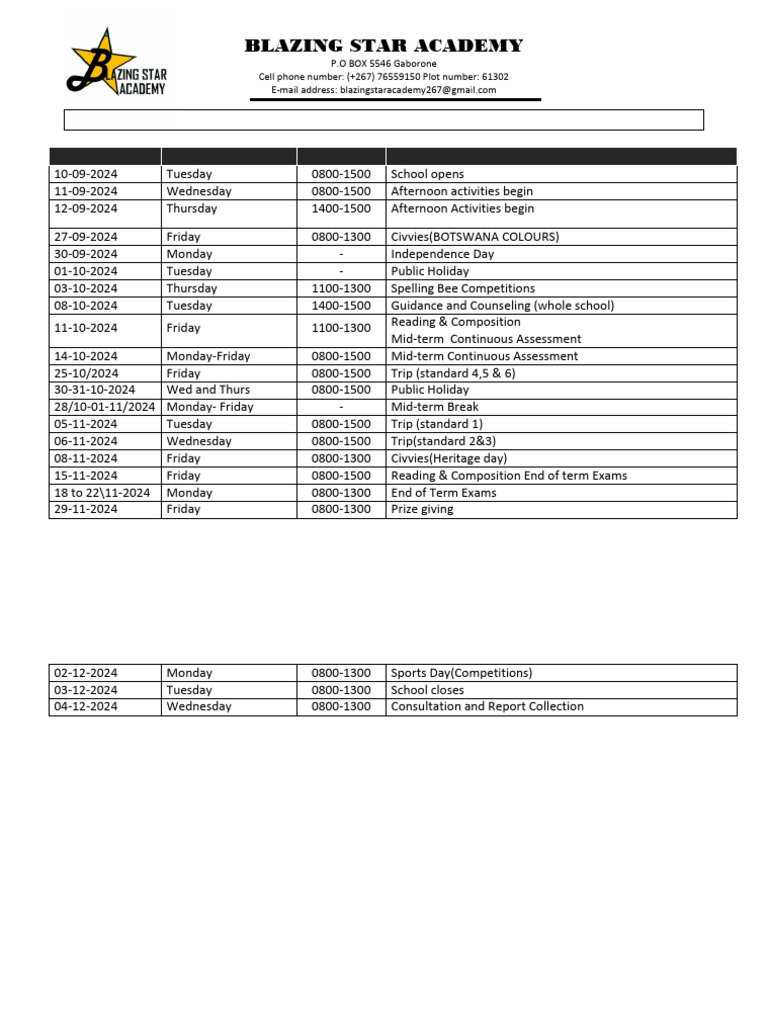 2024 School Events Schedule | PDF