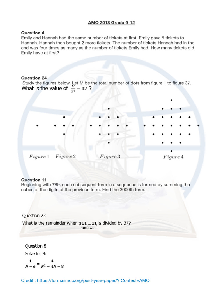AMO 2018 Grade 9-12 | PDF | Triangle | Discrete Mathematics