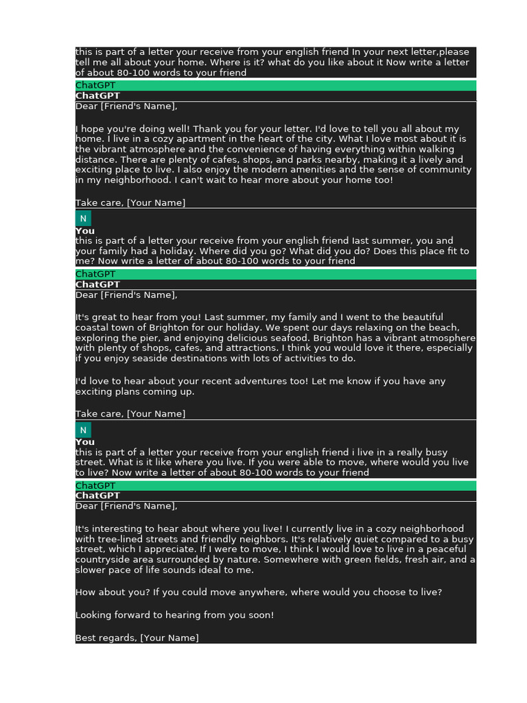 Letter Writing to an English Friend | PDF | Language Arts & Discipline ...