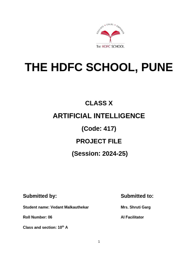 Vedant's Project File AI | PDF | Regression Analysis | Artificial Intelligence