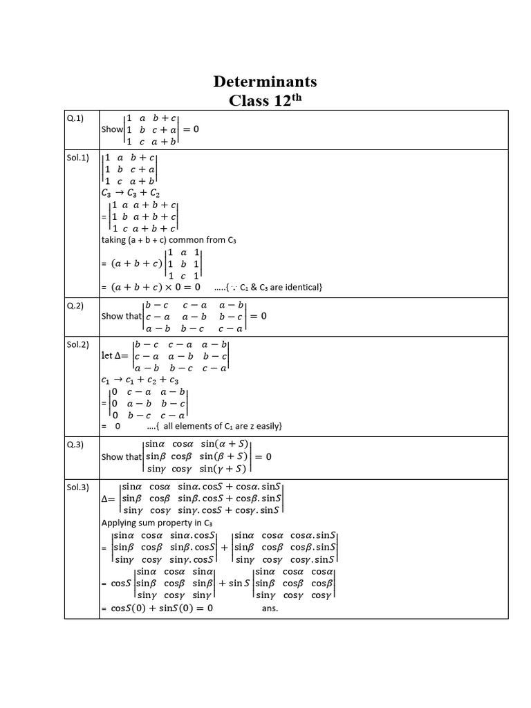CBSE Worksheets For Class 12 Maths Determinants Assignment 01 | PDF | Mathematics
