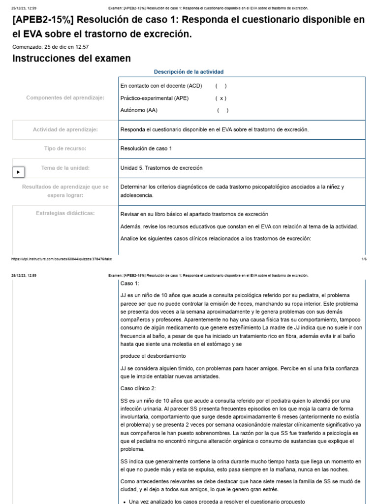 Examen - (APEB2-15%) Resolución de Caso 1 - Responda El Cuestionario Disponible en El EVA Sobre ...