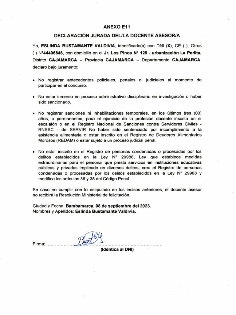 ANEXO 11 Declaración Jurada | PDF