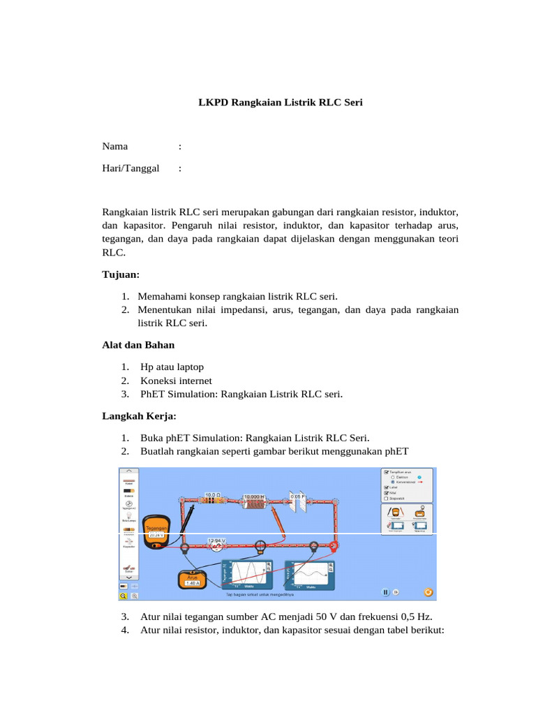 LKPD Rangkaian Listrik RLC Seri | PDF | Sains & Matematika | Teknologi ...
