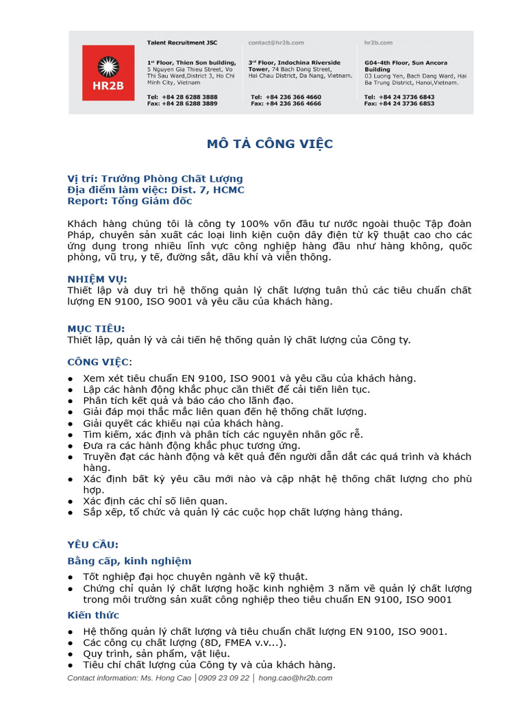 HR2B - JD QA Manager | PDF