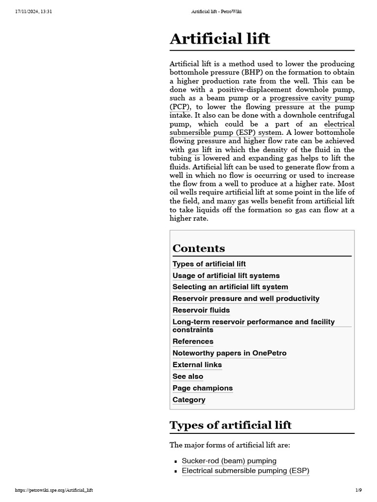 Artificial Lift - PetroWiki | PDF | Pump | Gas Technologies