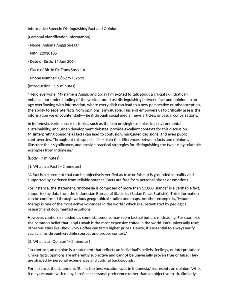 Informative Speech Transcript | PDF