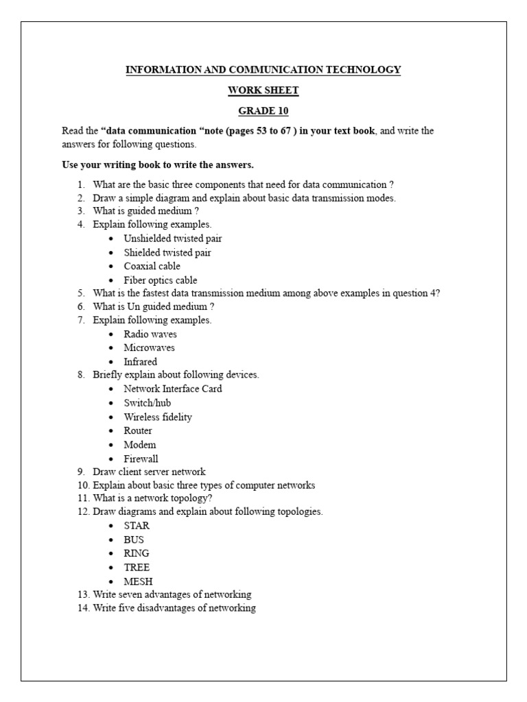 Grade 10 ICT English Medium | PDF | Computer Network | Network Topology