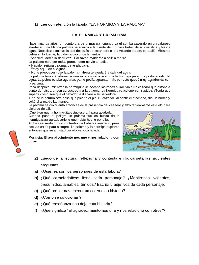 Fábula La Hormiga y La Paloma | PDF | Poesía