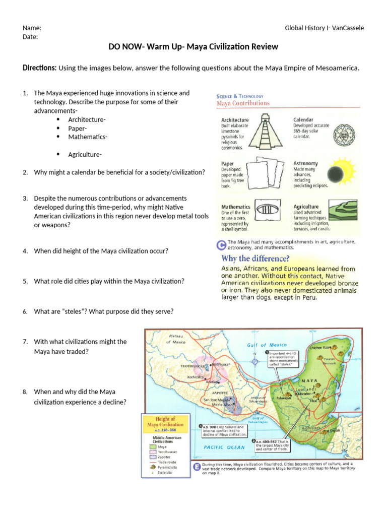Maya Civilization Warm-Up With Fillable Fields | PDF