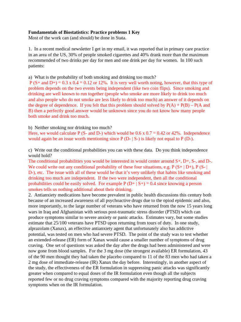 Biostats Practice Problems 1 Key | PDF | Standard Deviation | Student's ...
