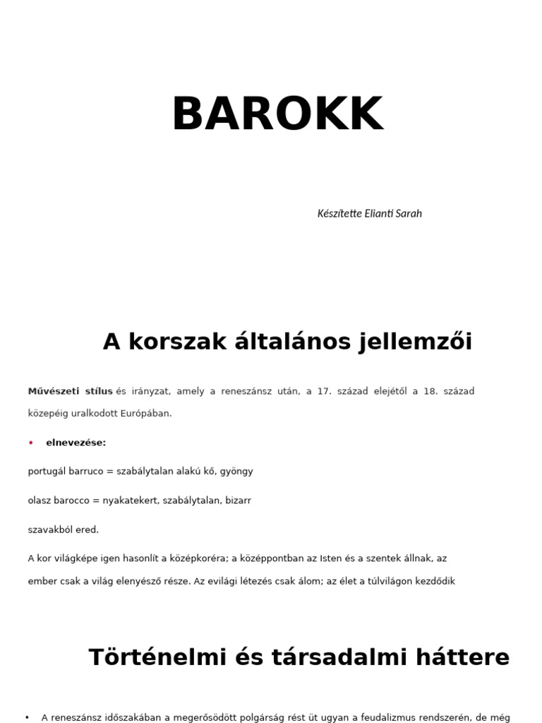 Oszt A Barokk Altalanos Jellemzoi 8. Ora | PDF