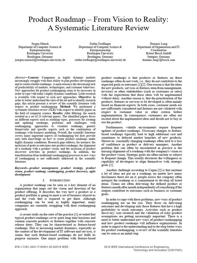 Product Roadmap - From Vision To Reality: A Systematic Literature ...