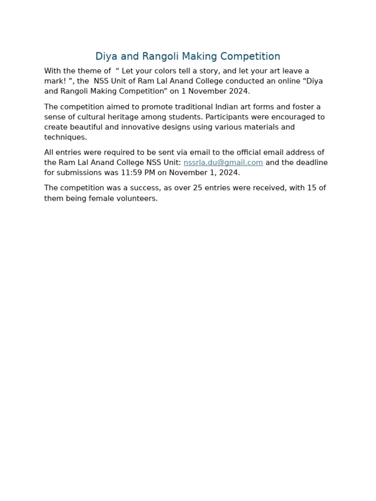 Diya and Rangoli Competition 2024 | PDF