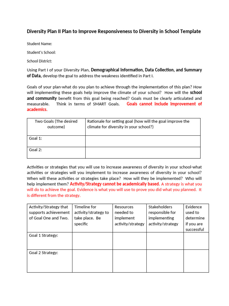 Diversity Improvement Plan Template | PDF | Business