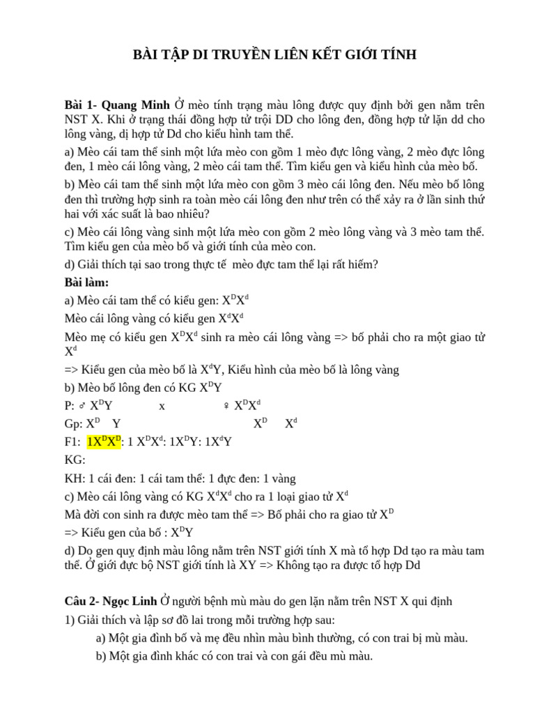 Bai Tap Di Truyen Lien Ket Gioi Tinh | PDF