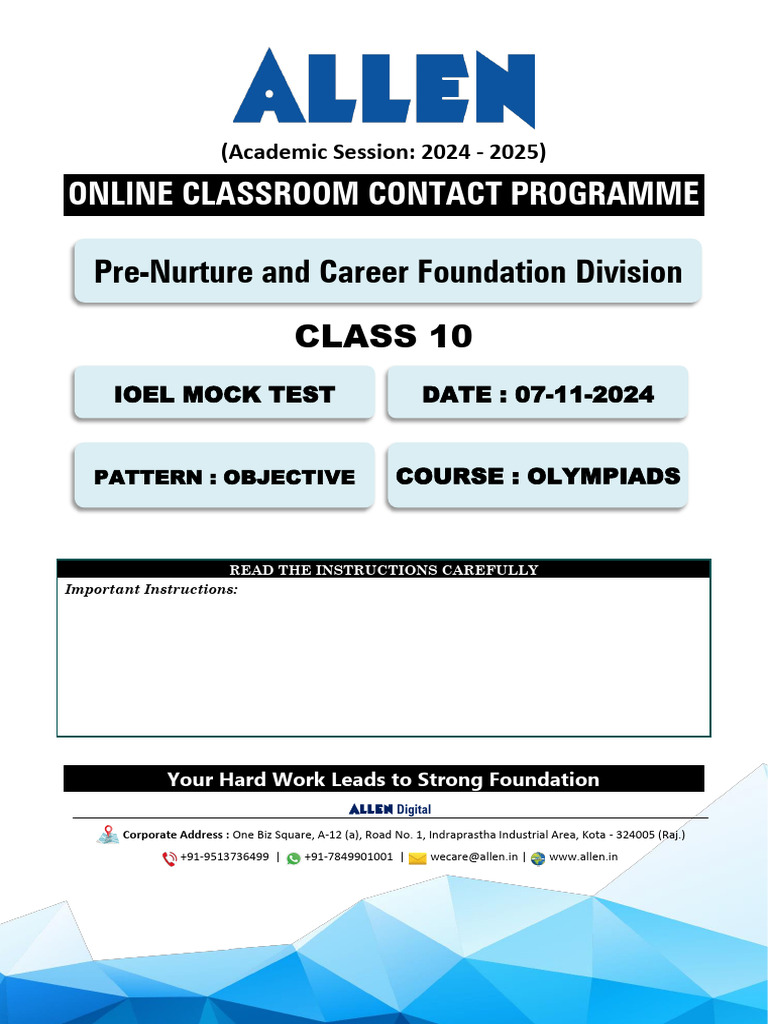 07-11 - IOEL - MOCK TEST 1 - Olympiads CL-10 - Paper | PDF | Syntax ...