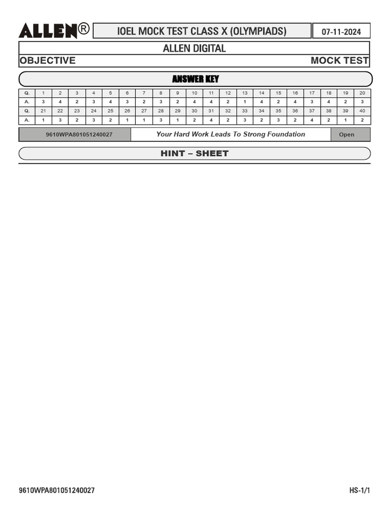07-11 - IOEL - MOCK TEST 1 - Olympiads CL-10 - Solution | PDF