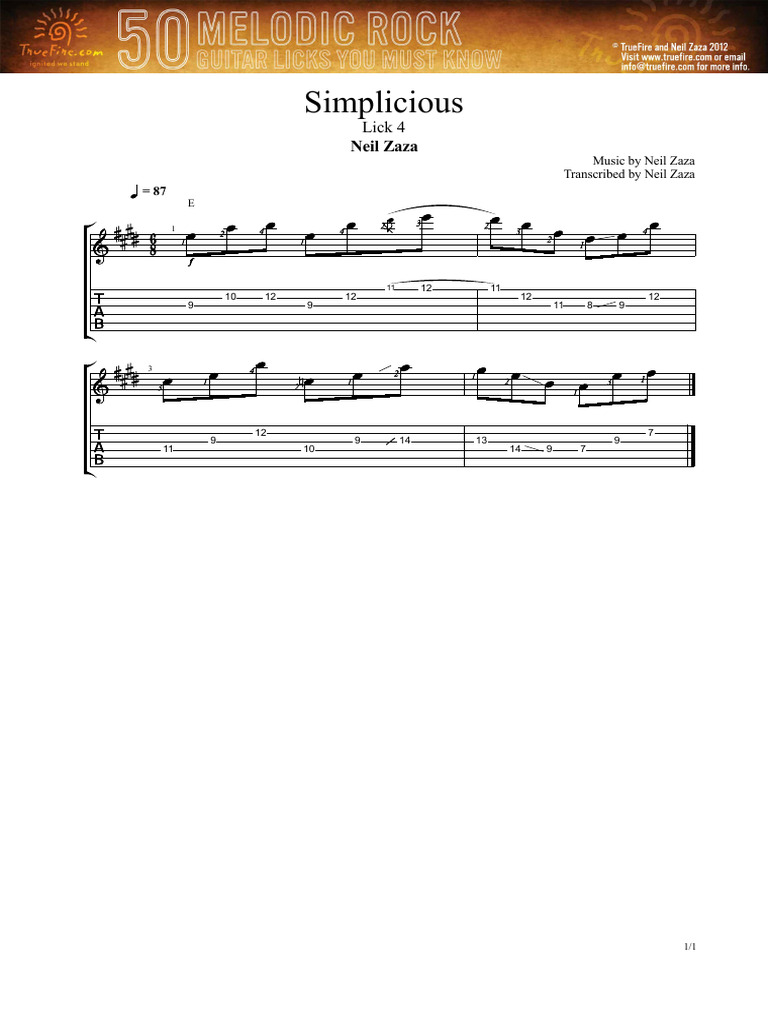 Neil Zaza Simplicious Lick 4 Transcription | PDF