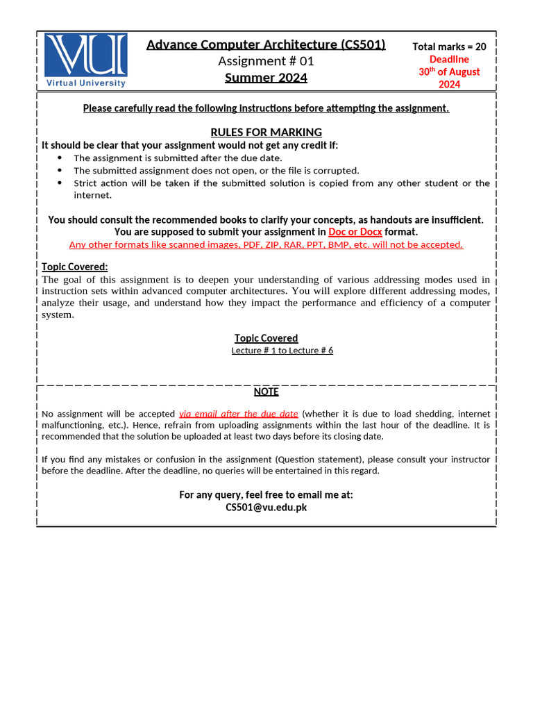 CS501 Assignment of VU | PDF | Computer Architecture | Office Equipment