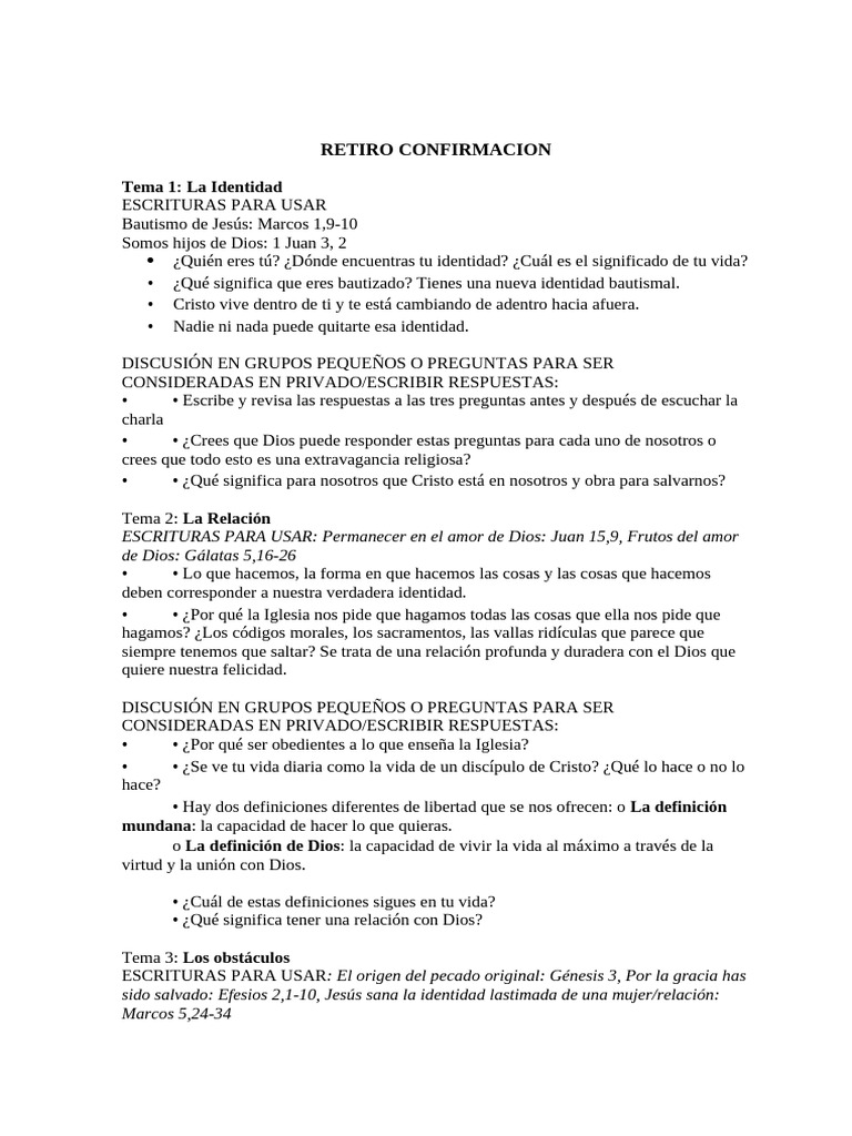 Esquema RETIRO CONFIRMACION | PDF | Cristo (título) | Felicidad