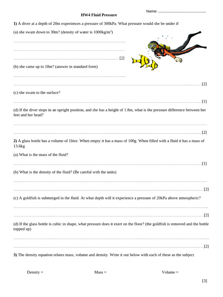 HW4 Fluid Pressure | PDF | Pressure | Density
