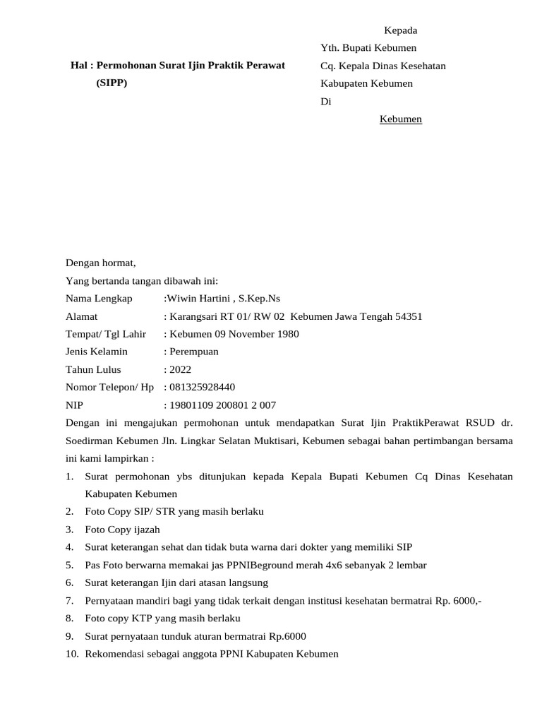 Format Permohonan SIPP .WIWIN | PDF