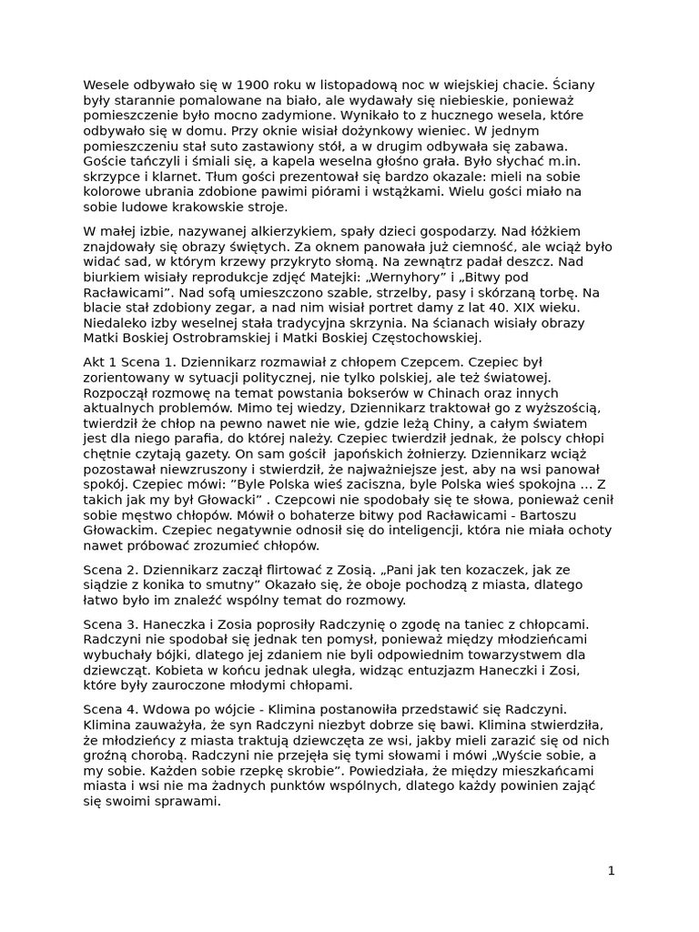 Streszczenie Wesele | PDF