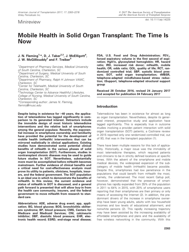 Mobile Health in Organ Transplantation | PDF | Organ Transplantation ...