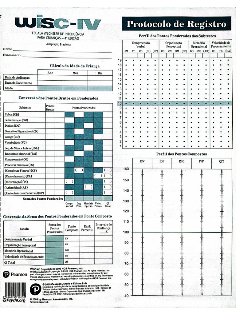 Protocolo de Registro WISC-IV | PDF